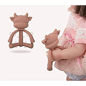 Baby Teething Toy Kids Teether 3 M+, Chewing Toy Made of Soft Food Grade Silicone,3D Supper Cute Attractive Cow Teether,Perfect Size for Baby Hands,BPA-free