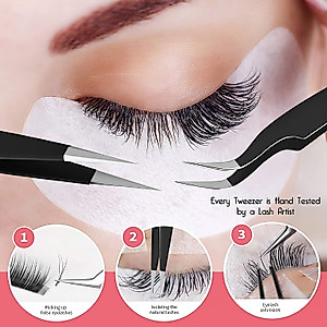 SIVOTE Lash Tweezers for Eyelash Extensions, Hand Calibrated Straight & Curved Tip, Pack of 2, Black