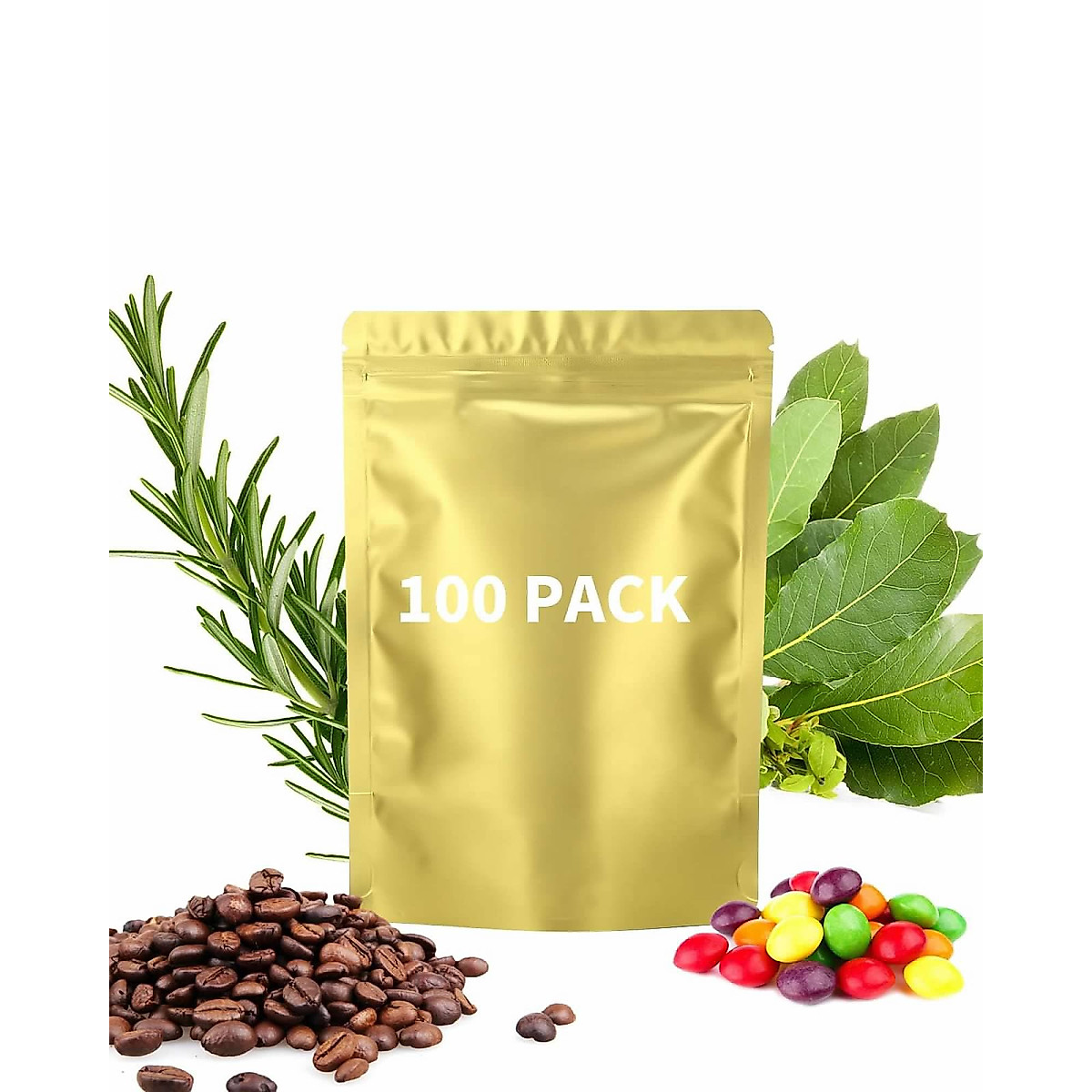 200 Pieces Resealable Mylar Bags(3.3x5.1 inch, Matte Gold), Smell Proof Stand Up Zipper Lock Aluminum Foil Bag, Packaging for Small Businesses, Packaging Bags for Food/Herbs/Nuts Storage…