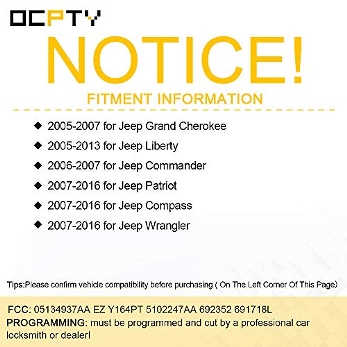 OCPTY 5102247AA 1 X Flip Key Entry Remote Control Key Fob Ignition key Transmitter Replacement for j eep for Grand for Cherokee for Liberty for Commander for Patriot for Compass for Wrangler 5102247AA