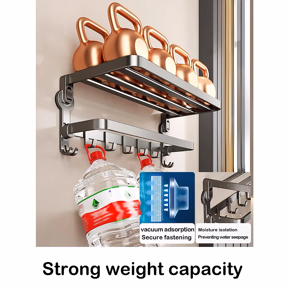 Bathroom Towel Bar 24 in Double Foldable Suction Cup Wall Mounted Towel Bar Organizer with 7 Hooks Bathroom Toilets Verandahs Simple Installation Bathroom Stands No Need to Punch Holes Modern Gray