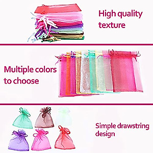 LYSXP 100 Pcs Organza Bags 3×4 Inches，Sheer Organza Gift Bags with Drawstring, Jewelry Favor Pouches Christmas Candy Wedding Birthday Party Bags (Mixed Color,3"×4"）