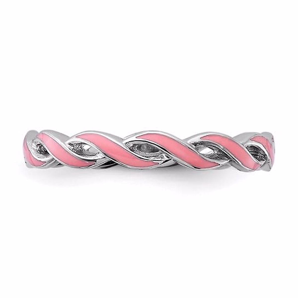 Breast Cancer Awareness Sterling Silver Stackable Expressions Pink Enamel Ring Size 7
