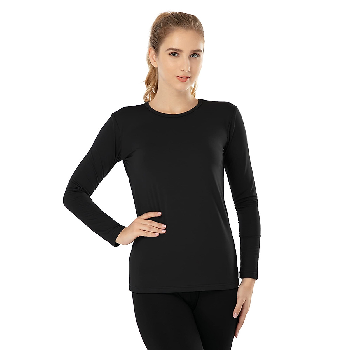 MANCYFIT Womens Thermal Tops Fleece Lined Shirt Long Sleeve Base Layer Black XX-Large