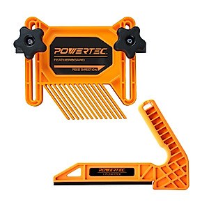 POWERTEC Tandem Featherboard & L-Shaped Fits Table Saw, Router Table, Band Saw, Shaper, Planers & Jointer. Wood Pusher Reduces Kickback & Increases Safety. 2PK (71555V)