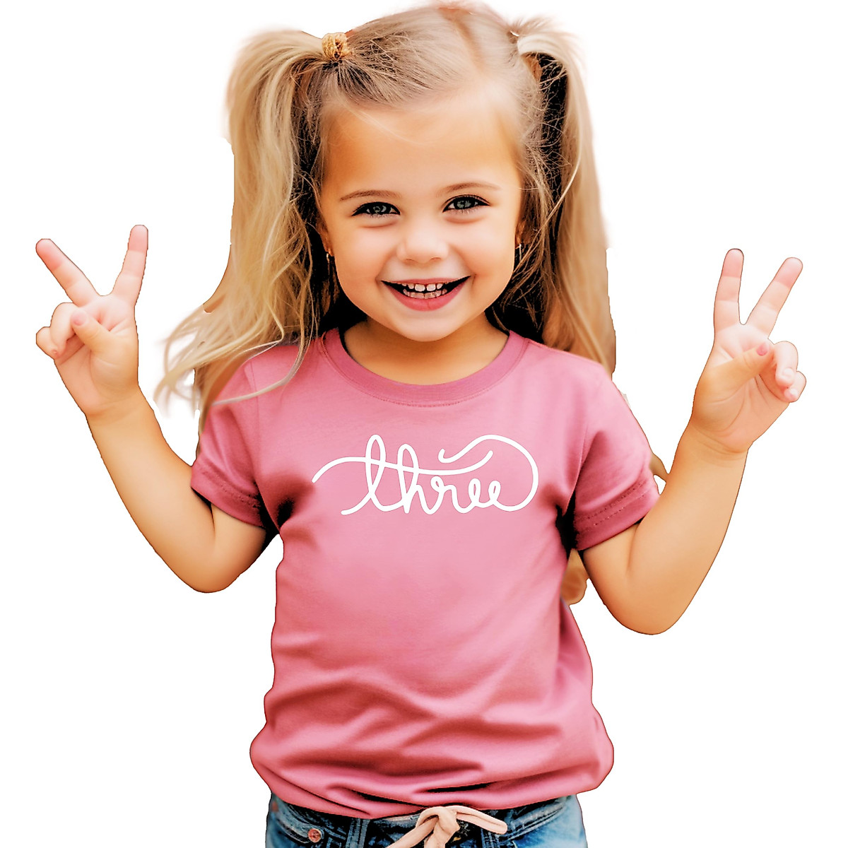 Olive Loves Girls Cursive Three Shirt for Toddler Girls 3rd Birthday Outfit Mauve Shirt