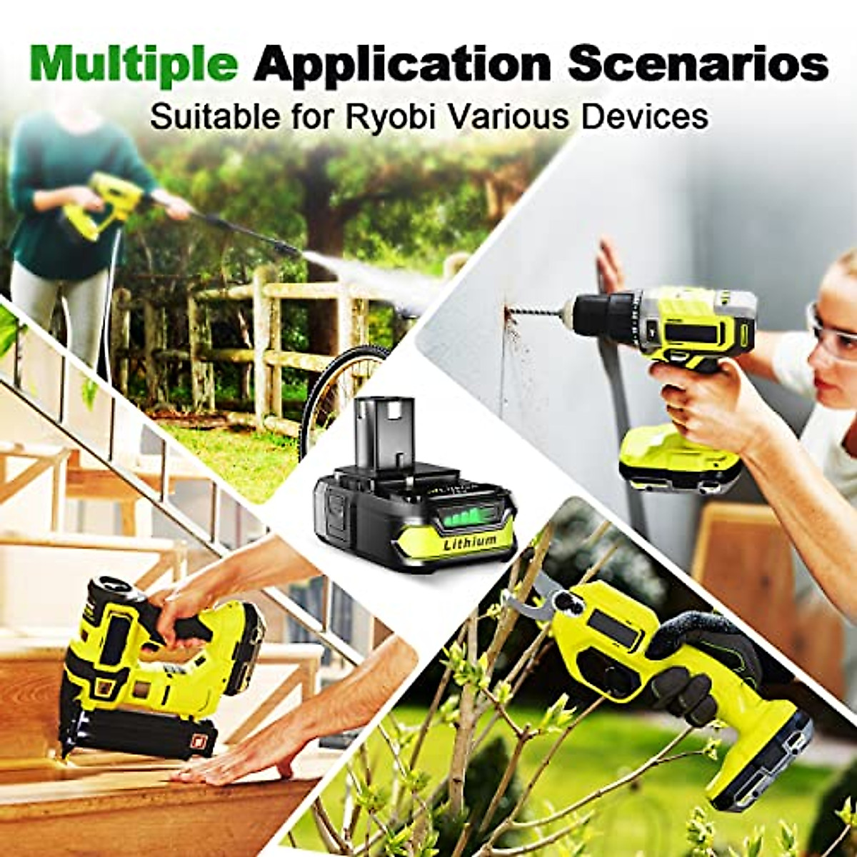 2Pack 3.0AH P102 P190 Replacement for Ryobi 18V Battery + P117 Charger for Ryobi Battery 18V Lithium P108 P107 P104 P105 P102 P103 for Ryobi 18V Lithium Battery Charger with 260051002 P117 P118 P113