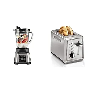 Hamilton Beach Blender and Toaster Bundle - 850W Smoothie Blender with 5 Functions, Wave Action System and 40oz Jar plus 2 Slice Toaster with Extra Wide Slots and Bagel Setting