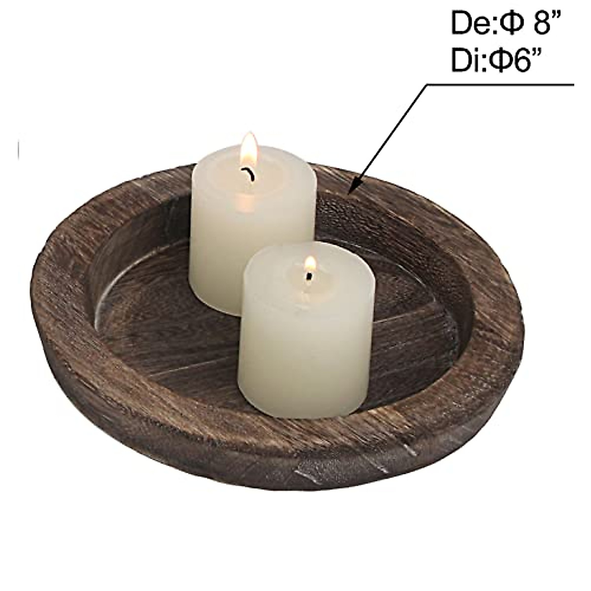 Vixdonos Rustic Wooden Tray Farmhouse Decorative Plate Round Pillar Candle Holder Tray for Table Centerpiece