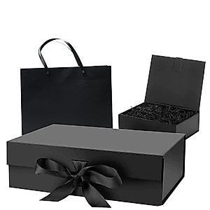 Douria Black Gift Box,9.4x7x3 inches Gift Wrapping Box with Magnetic Lid and Ribbon, for Weddings, Valentine's Day, Birthdays, Christmas, Anniversaries Gift Wrapping Box
