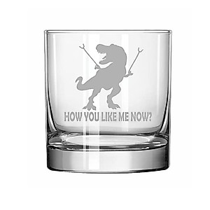 MIP Brand 11 oz Rocks Whiskey Old Fashioned Glass T-Rex Dinosaur How You Like Me Now Funny
