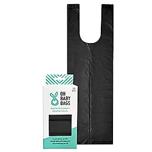 Oh Baby Bags Disposable Dirty Diaper Bags, 96 Count, 8 Refill Rolls with Tie Handles, Scented Options, (Black)