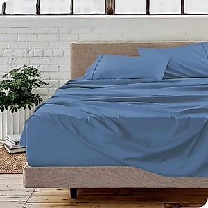 Luxurious 3 Piece Flat Sheet 800 Thread Count 100% Egyptian Cotton Luxury Soft Fabric Flat Sheet Oversized King Plus Size (120" x 120") Inch - Medium Blue Solid
