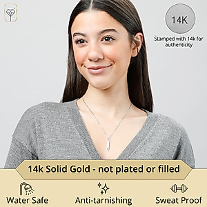 MAX + STONE 14k White Gold Bar Pendant Necklace for Women with 3mm Small Blue Aquamarine on 16 Inches to 18 Inches Adjustable Cable Chain with Spring Ring Clasp March Birthstone