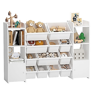CXQ Large Toy Storage Organizer with 12 Toy Storage Bins, Toy Organizers and Storage with 6 Storage Cubbies, Kids Bookshelf, for Toddler Playroom Organization and Storage Bins (White)