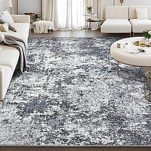 Area Rug Living Room Rugs: 8x10 Indoor Soft Fluffy Rug Abstract Carpet for Bedroom Kitchen Dining Room Floor Washable Plush Throw Large Accent Rug Home Office Nursery Decor - Gray