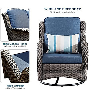 XIZZI Patio Furniture Sets 7 Pieces Outdoor Furniture All Weather Wicker Conversation Set with 360 Degree Swivel Rocking Chairs and Matching Side Table,Grey Wicker Denim Blue