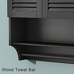 ChooChoo Bathroom Wall Cabinet with Towels Bar, 23.6" L x8.9 W x29.3 H MDF Material Medicine Cabinet, 2 Doors Over The Toilet Space Saver Storage Cabinet with Large Space, Black