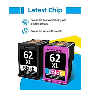 62XL Ink Cartridges Black and Color Replacement for HP 62XL Ink Cartridges Combo Pack, Remanufactured for HP Ink 62 Works with HP Envy 7645 7640 5660 5540 5642 and HP OfficeJet 200 250 5740 (2 Packs)