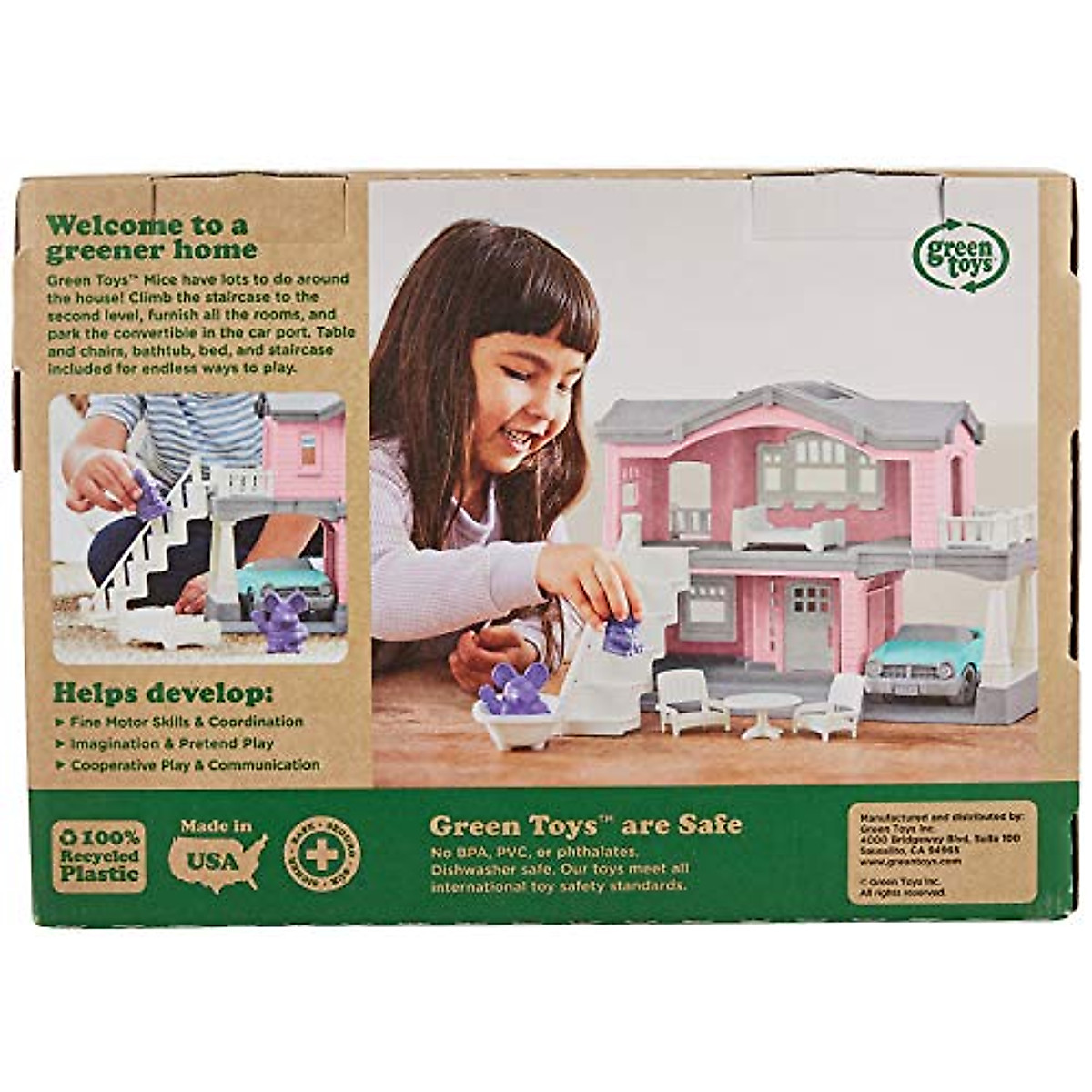 Green Toys House Play Set, Pink - 10 Piece Pretend Play, Motor Skills, Language & Communication Kids Role Play Toy Playset. No BPA, phthalates, PVC. Dishwasher Safe, Recycled Plastic, Made in USA.