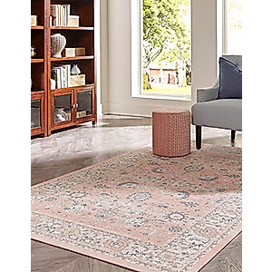 Unique Loom Whitney Collection Traditional Border Area Rug (8' 0 x 10' 0 Rectangular, Powder Pink)