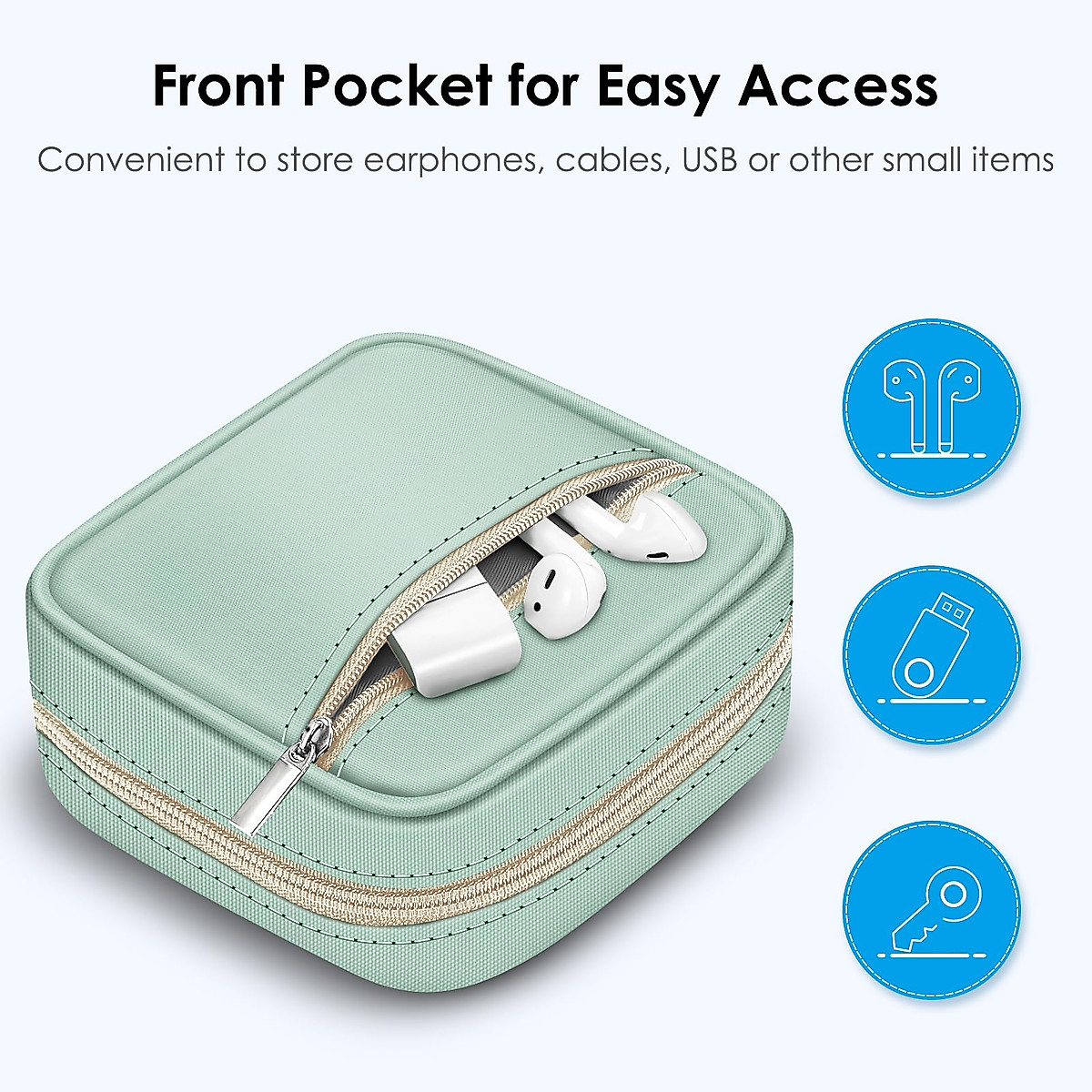 FINPAC Charger Case for MacBook, Small Electronic Organizer Bag for MacBook Power Adapter, Portable Pouch Travel Storage for Laptop Accessories, Magic Mouse, USB Drives, GoPro, Gadgets - Light Green