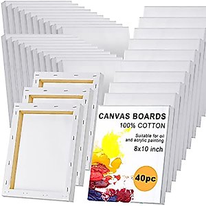 Thenshop Stretched Canvas for Painting 10 oz Triple Primed 100% Cotton White Blank Canvas Bulk Art Canvases for Painting Oil Paint Acrylics Pouring (8 x 10 Inch,40 Pieces)