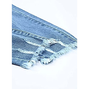 Sidefeel Women Distressed Raw Hem Washed Jeans Ripped Slim Fit Denim Pants Medium Sky Blue