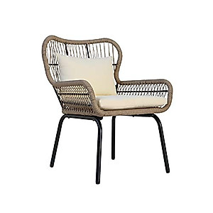 Christopher Knight Home Karen Outdoor Club Chairs, Steel and Rope, Water-Resistant Cushions, Boho, Brown and Beige (Set of 2)