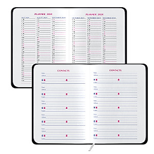 Holoary 2024 Diary, Daily Planner, January 2024 - December 2024 with 12 Monthly Tabs, 5.7’’×8.3’’ Appointment Notebook with Calendar, Inner Pocket and Sticker (Black)