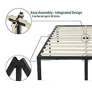 King Bed Frame 16 Inch, NOAH MEGATRON Heavy Duty Bed Frame with Wooden Slats, 16 Inch Mattress Foundation/ No Box Spring Needed (King)
