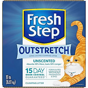 Fresh Step Outstretch Long Lasting Clumping Litter Simply Unscented, Activated Charcoal Litter Lasts 50% Longer, 19 lb. Box