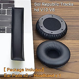 hd V10 V8 Mod Kit – defean Replacement Earpads and Headband Compatible with Sol Republic Tracks hd V10 V8 headsets, Softer Leather,High-Density Noise Cancelling Foam (Earpads + Headband)
