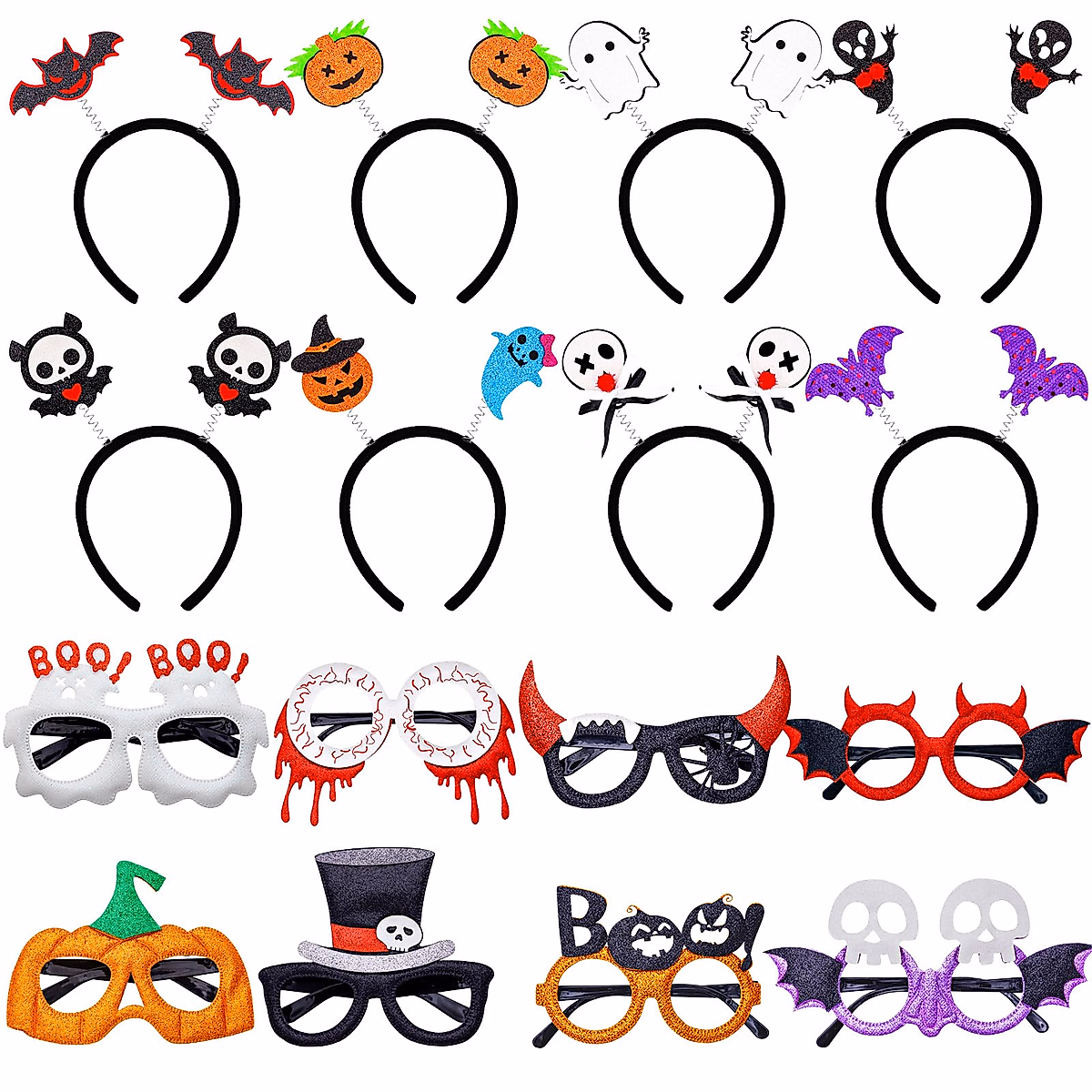MGparty 16 PCS Halloween Party Decorations, Halloween Headbands and Glasses Frames Set for Kids Women Men Halloween Party Favors Photo Booth Props