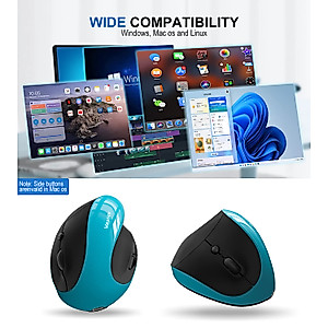 Vassink Ergonomic Mouse, Rechargeable Wireless Mouse Right Handed Small Mouse with 6 Buttons for Laptop,Desktop,PC, MacBook（Blue）