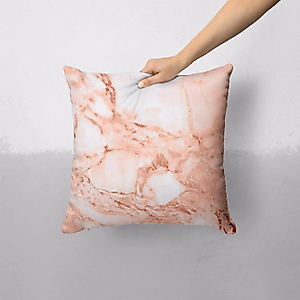 iiRov Rose Pink Marble & Digital Gold Frosted Foil V8 - Custom Decorative Home Decor Indoor or Outdoor Throw Pillow Cover Plus Cushion Set for Sofa, Bed or Couch (Pillow CASE Cover Plus Cushion)