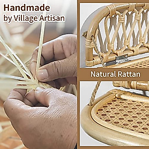 Mazjoaru Wall Shelves Rattan Shelf 16.5inch Handmade Boho Wall Decor Floating Rustic Decor for Bathroom Nursery Bedroom, Wall Mounted Natrual Rattan and Wood Storage Hanging Shelves