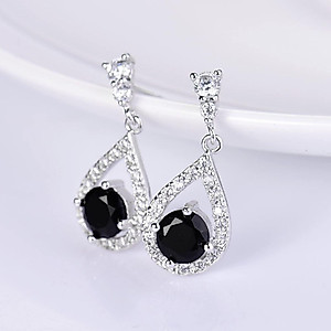 GULICX Silver Plated Base Vintage Black Round Crystal Cubic Zirconia Dangle Drop Earrings Party Jewelry