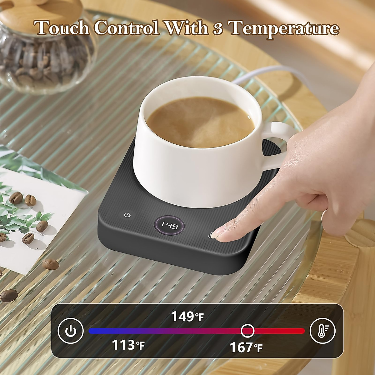 Coffee Mug Warmer for Desk, Coffee Cup Beverage Warmer, 4 Hours Auto Shut-Off Candle Heating Plate for Office, Home and Travel with 3 Temperature (Black)