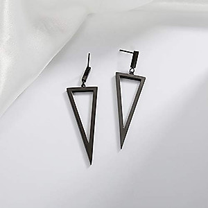 Black Stainless Steel Metal Triangle Dangle Drop Earrings For Women