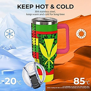 U.S.A Tribal Kanaka Maoli Flag 40oz Water Bottle Double Wall Insulated Tumbler with Handle Leakproof Travel Mug Light Rose Red-style