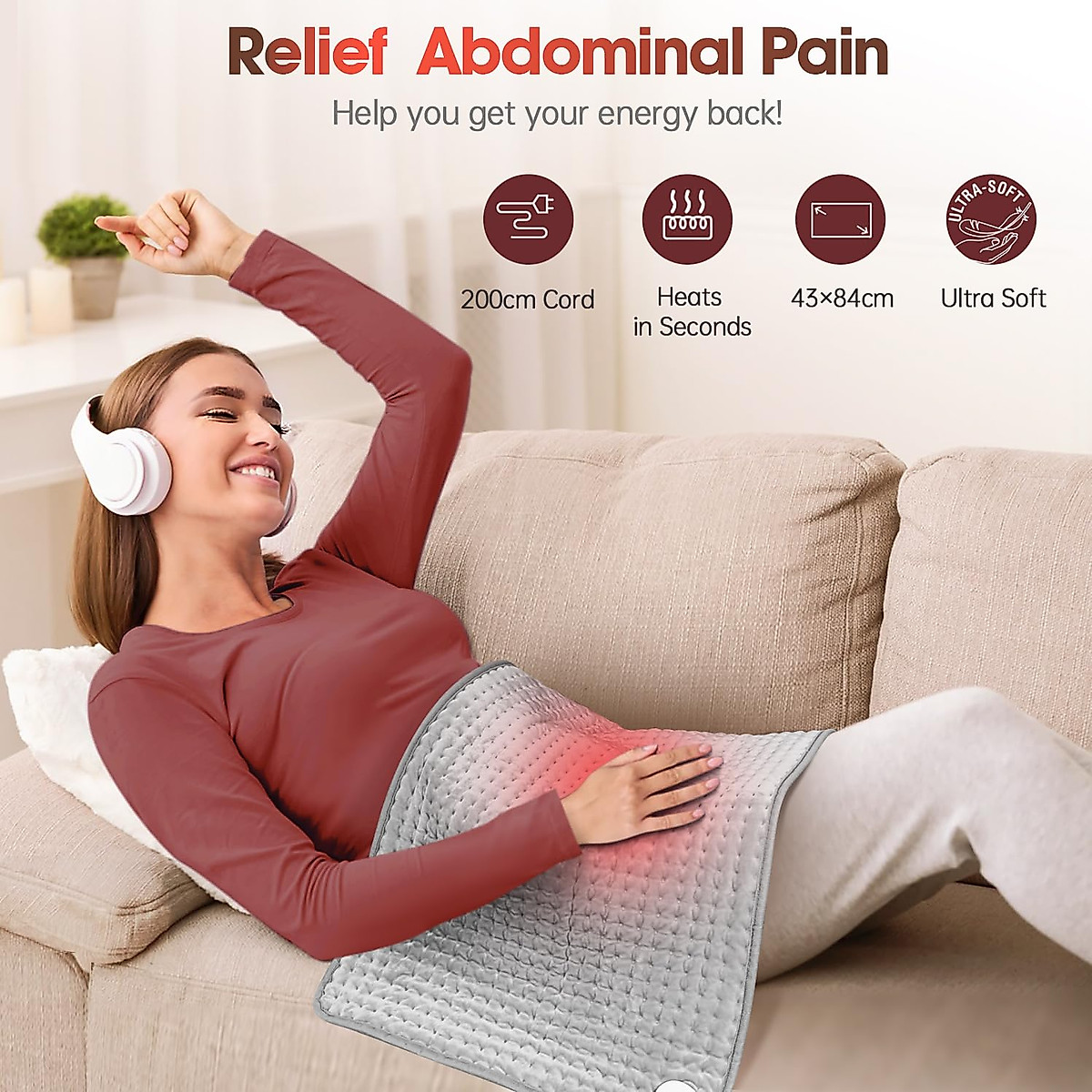 Heating Pad for Back Pain Relief, 17"x 33" Extra Large Electric Heating Pad for Cramps Neck Shoulder, XL Moist Heated Pad Gift for Women & Men, Auto Shut Off Heat Pad, Machine Washable, Light Gray