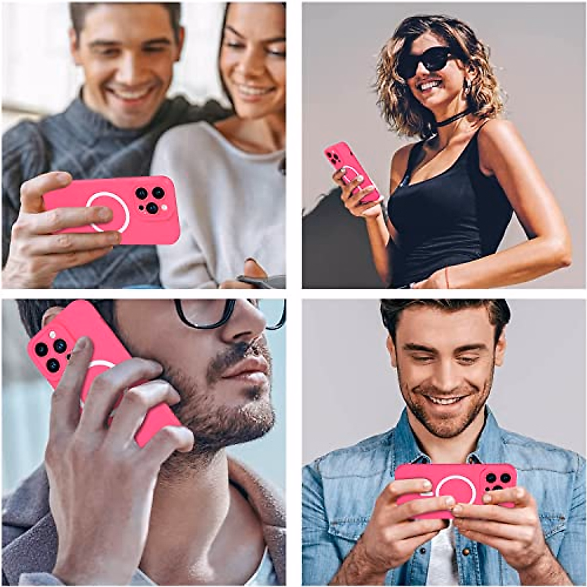 MYY Magnetic for iPhone 13 Pro Max Case,Silicone Shockproof Phone Case[MagSafe-Compatible] Soft Anti-Scratch Microfiber Lining Full Camera Lens Protection Cover 6.7'' (Hot Pink)