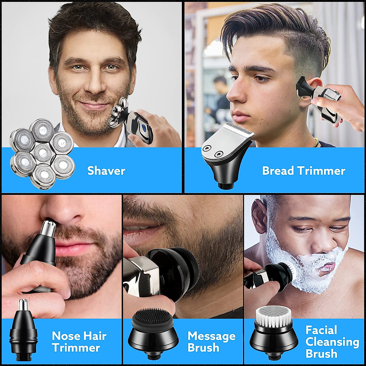 Electric Head Shavers for Bald Men, 7D 5-in-1 WeChip Bald Head Shavers for Men, Modern Design Head Razors for Bald Men, Wet/Dry Men's Electric Shavers Cordless, Anti-Pinch, LED Display Grooming Kit