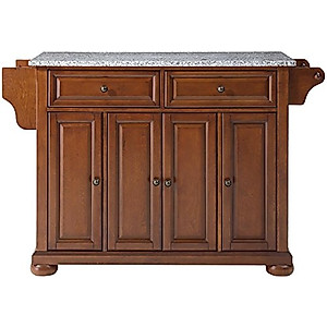 Crosley Furniture Alexandria Kitchen Island with Solid Grey Granite Top, Classic Cherry