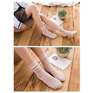 Norther30° Womens Cotton Crew Socks Soft Cotton Casual Solid Color Socks Stretchy Above Ankle Socks for Women Girls 7Pairs