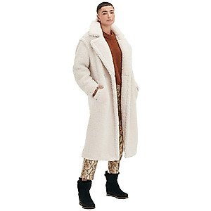 UGG Women's Gertrude Long Teddy Coat, Winter White, XL