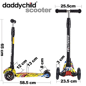 Scooters for Kids 3 Wheel Kick Scooter for Toddlers Girls & Boys, 4 Adjustable Height, Lean to Steer, Extra-Wide Deck, Light Up Wheels for Children from 3 to 14 Years Old (Pop Graffiti 2)