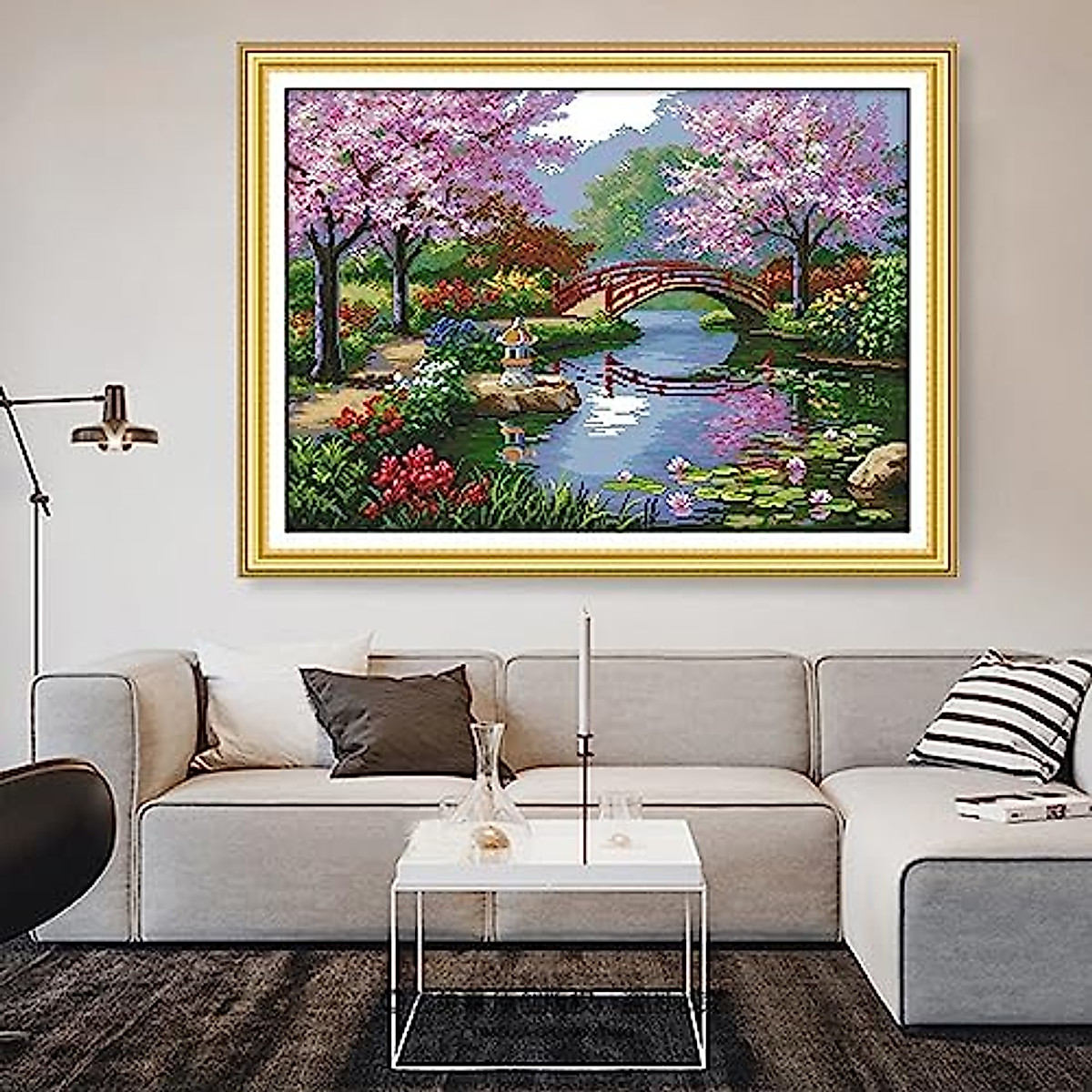 Dimension Cross Stitch Kits Stamped Full Range of Embroidery Starter Kits for Beginners Embroidery Kit Needlepoint Kits for Adults Stamped Cross Stitch 11CT-Park Scenery 16.9x21.7 inch