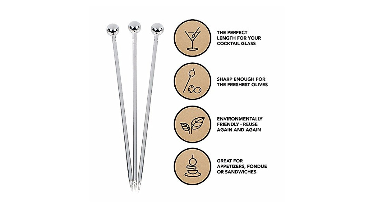 Stainless Steel Cocktail Picks - 50 Reusable Picks